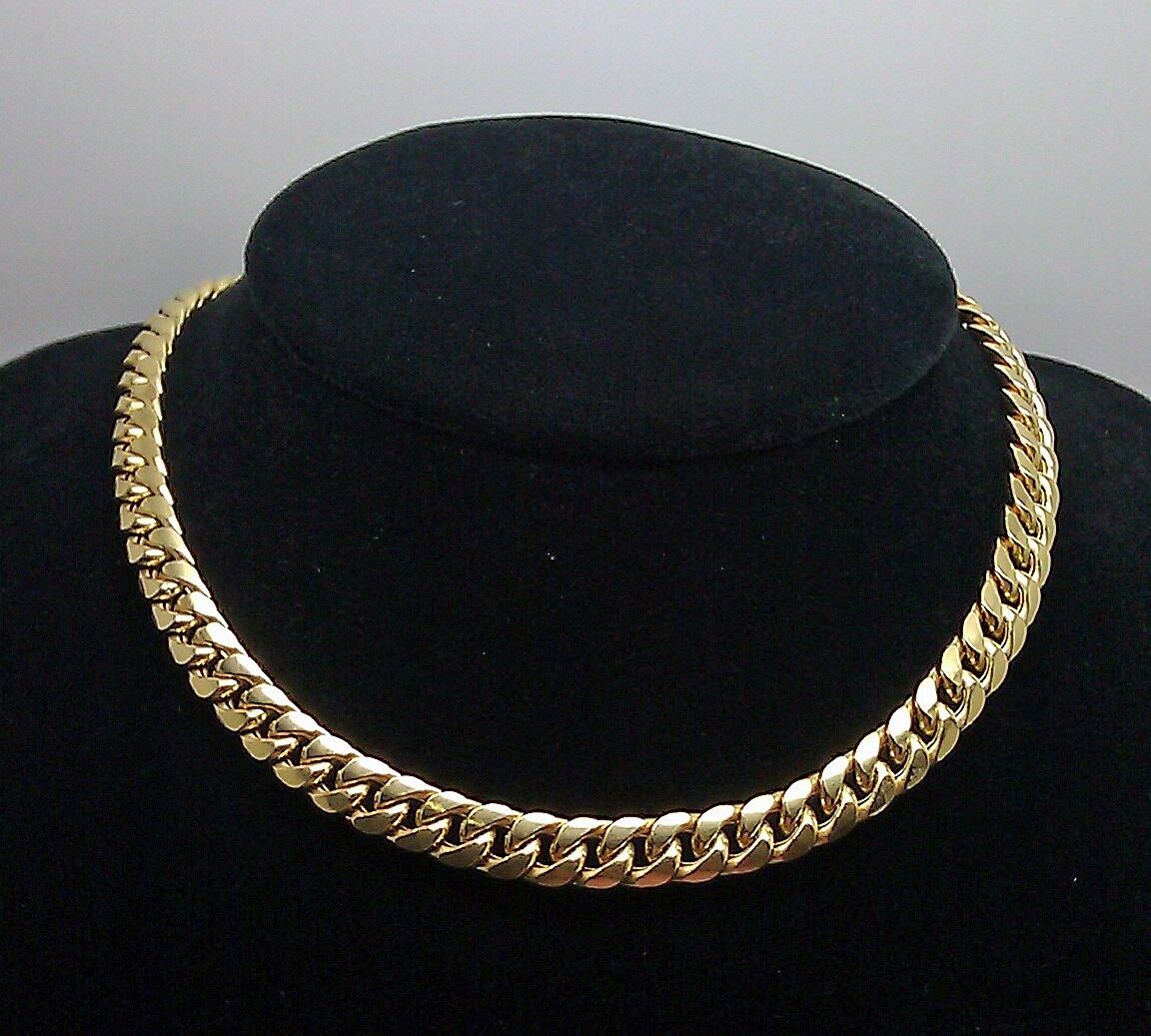 Real 10k Gold Chain Miami Cuban Link Necklace 7mm 18 Inch Box Lock Men ...